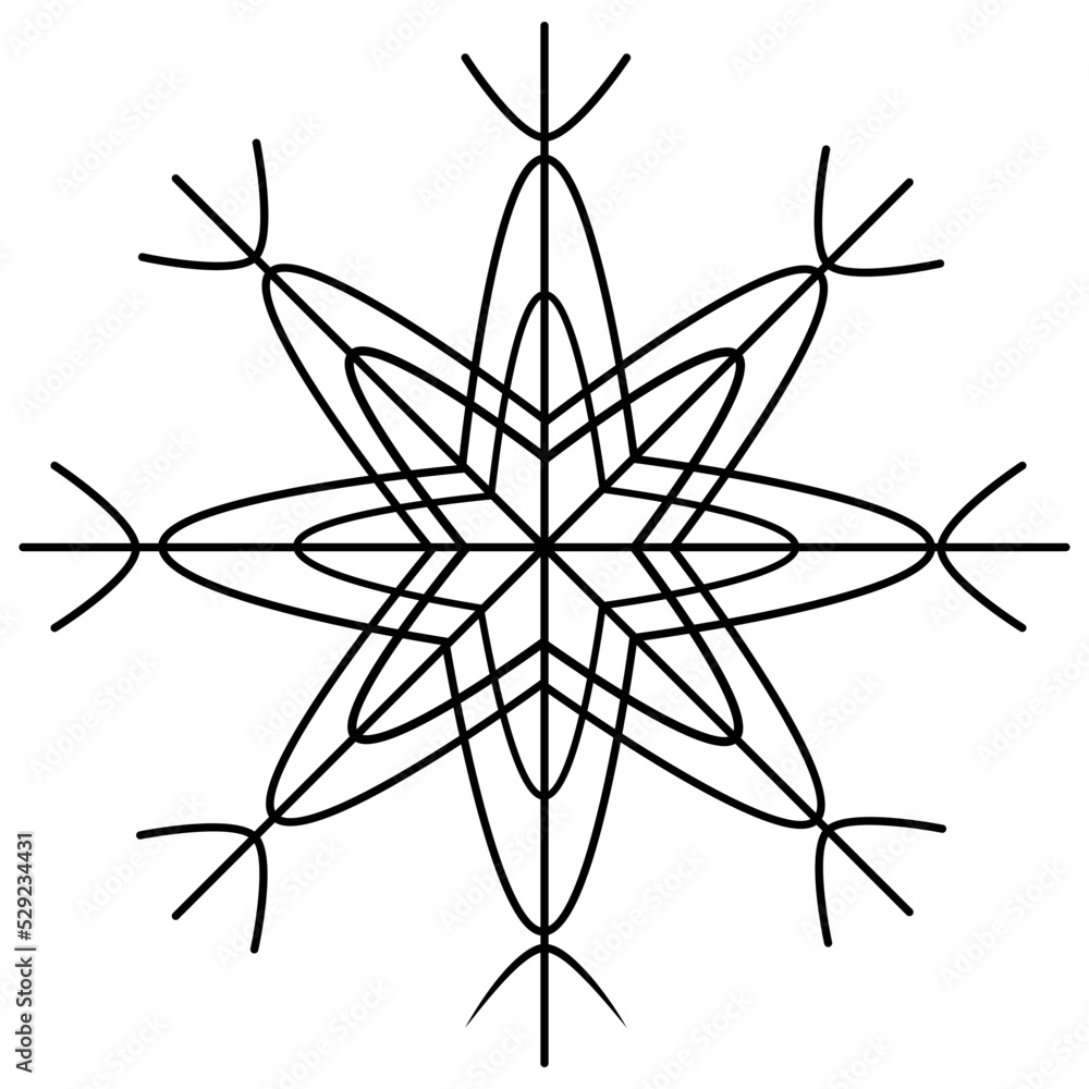 Outline drawing of a snowflake on a transparent background in a ...