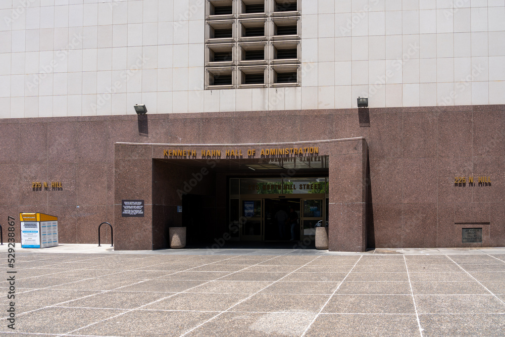 Los Angeles, CA, USA - July 11, 2022: The entrance to Kenneth Hahn Hall ...