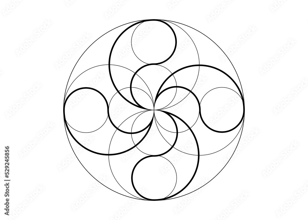 Mystical flower of fortune, four-leaf clover icon, sacred geometry ...