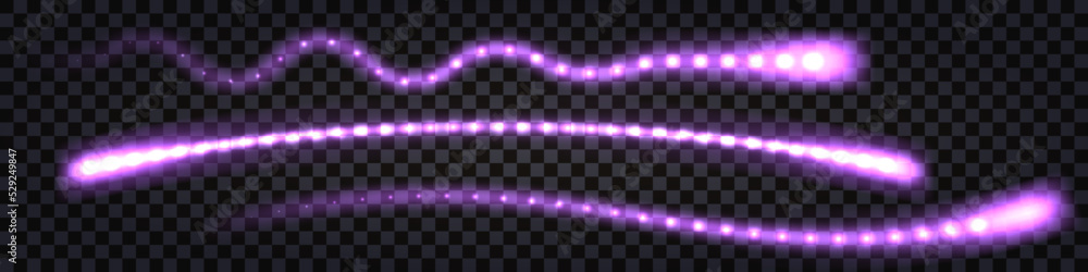 Purple neon wave swirl, laser beam, glowing light trail. Electric ...