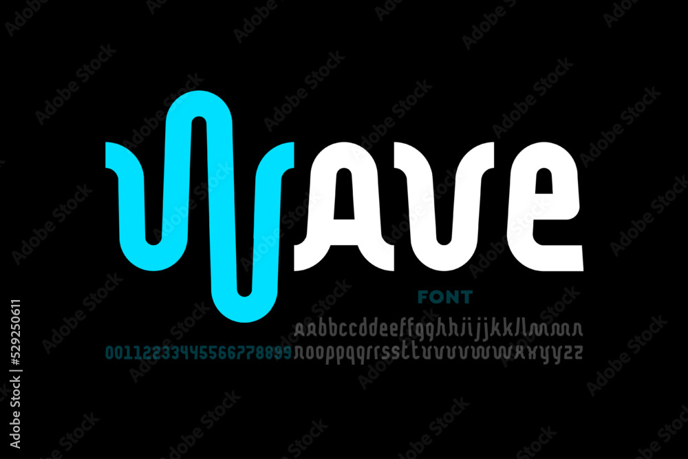 Sound waves style font design, alphabet letters and numbers vector ...