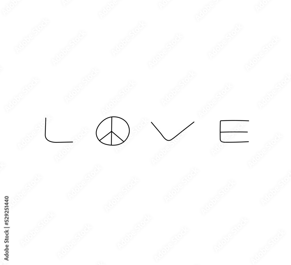 Vector isolated english word text Love with circle peace symbol ...