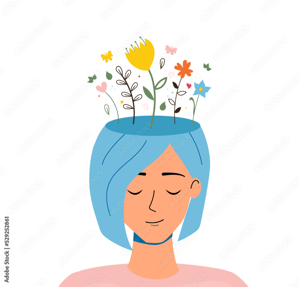 Positive thinking, wellbeing and mental health, psychology vector ...