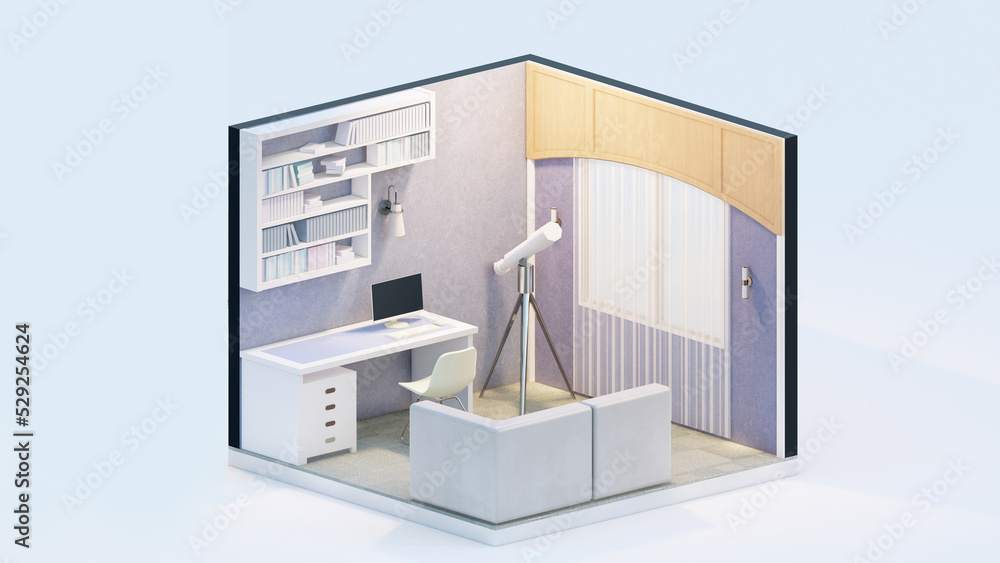 Isometric view of a interior design of study room Orthographic view 3d ...