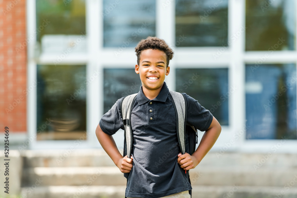 Smiling african american school boy with backpack Stock Photo | Adobe Stock