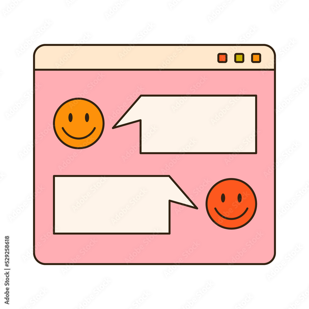 Vector illustration of retro computer chat screen. Cute old desktop ...