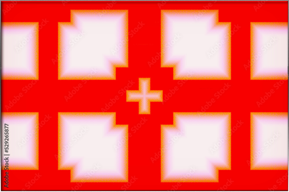 Abstract, Red and White Shapes, Patterns and Shades, within a Border ...