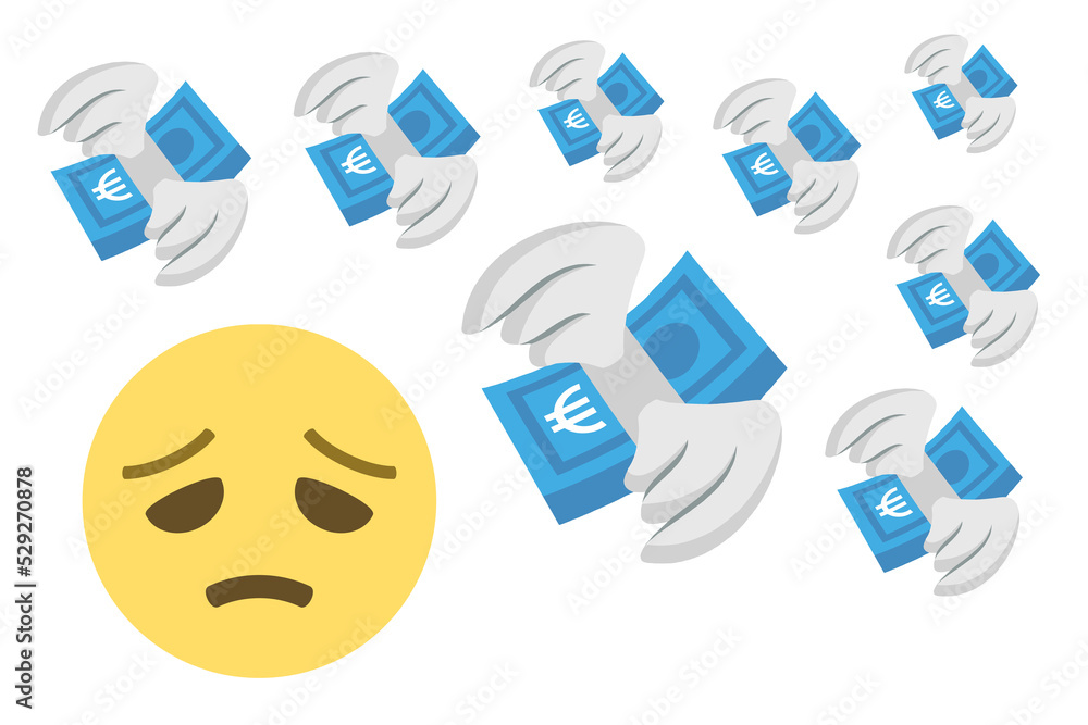 disappointed face emoji and euro money with wings,problems,poverty ...