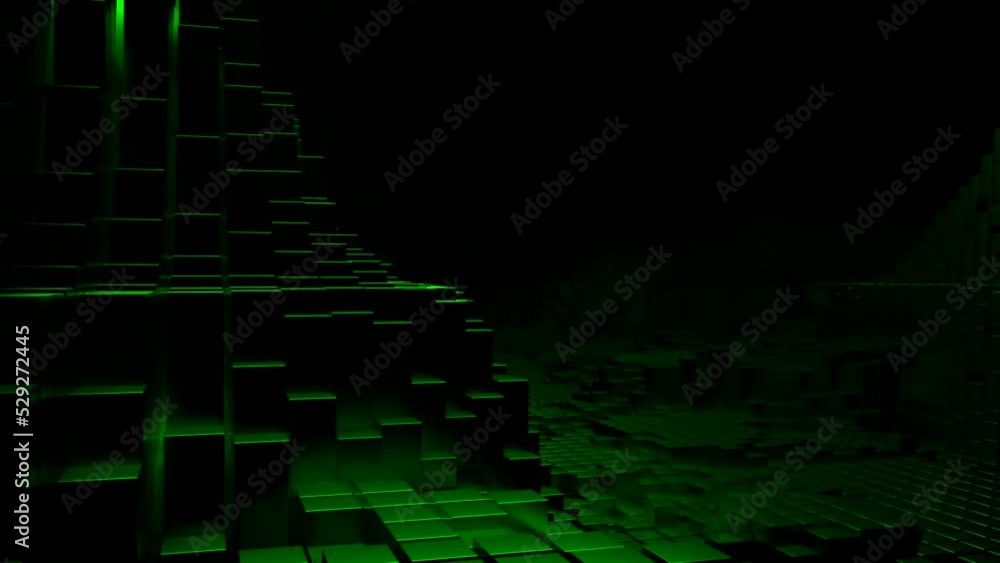 3d mountains of pixels. Design. Movement in 3d relief with mountains of ...