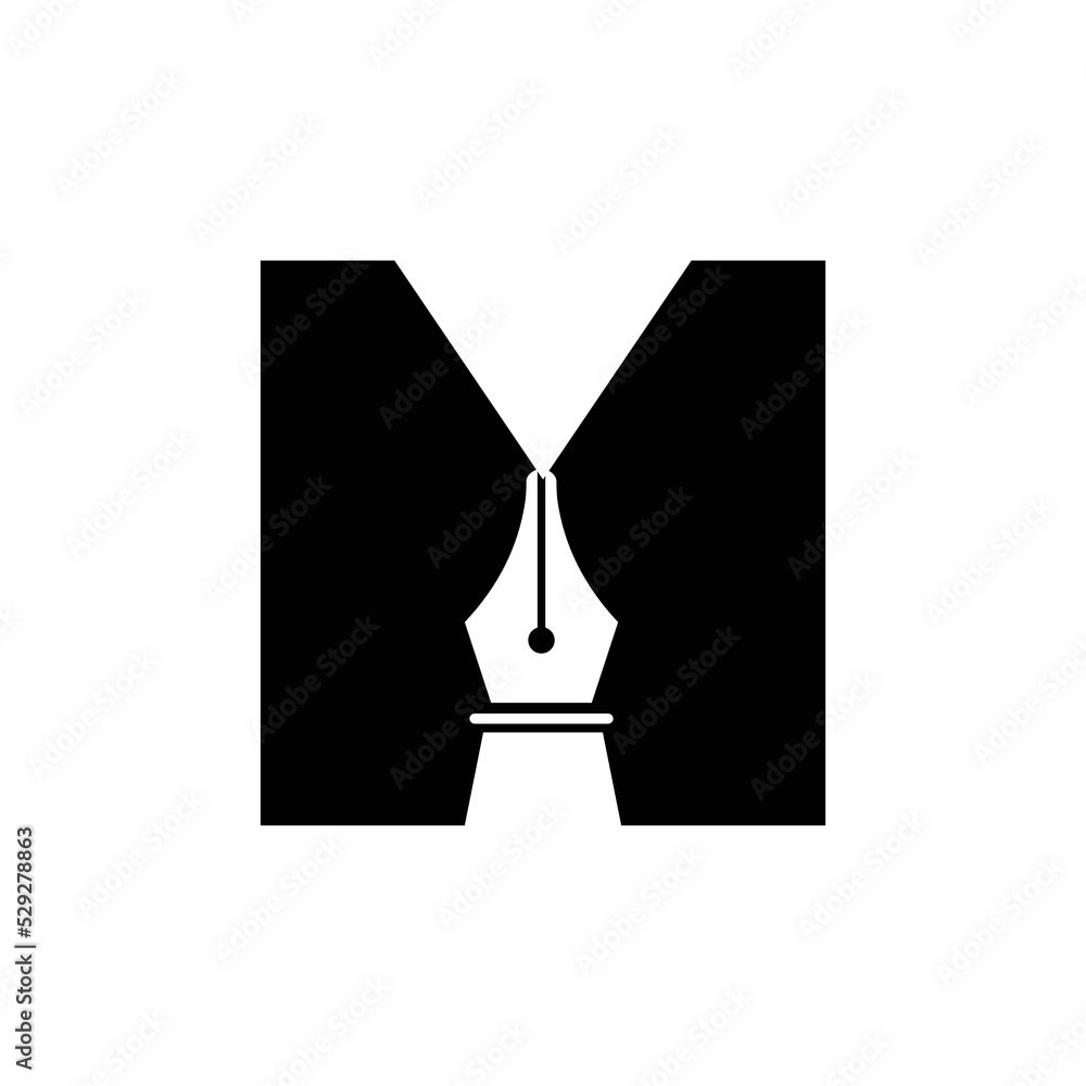 Initial Letter M Pen Nib Icon For Education Logo and Law Symbol Vector ...