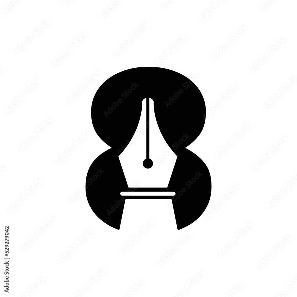 Initial Letter 8 Pen Nib Icon For Education Logo and Law Symbol Vector ...