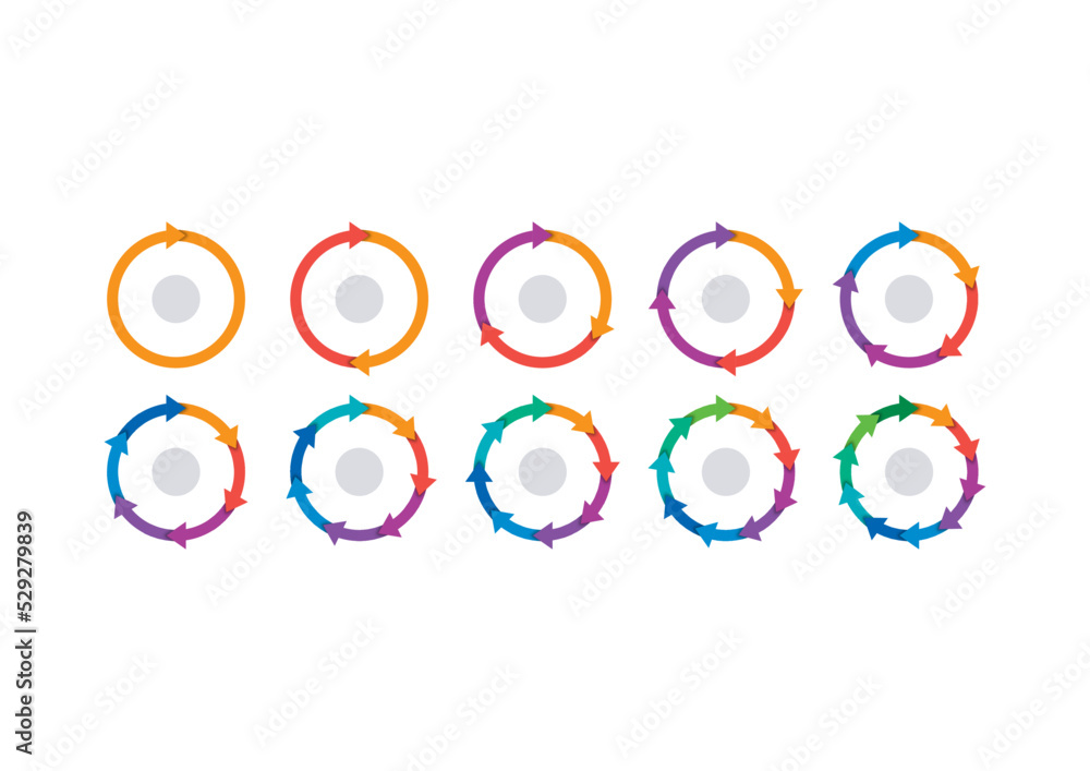 shaded arrow signs revolving around a circle. ten steps rotating arrow ...