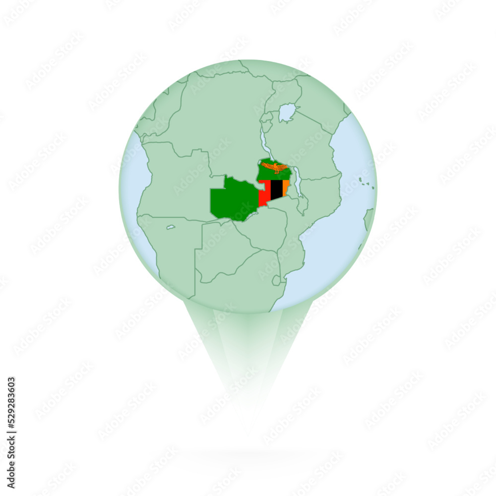 Zambia map, stylish location icon with Zambia map and flag. Stock ...