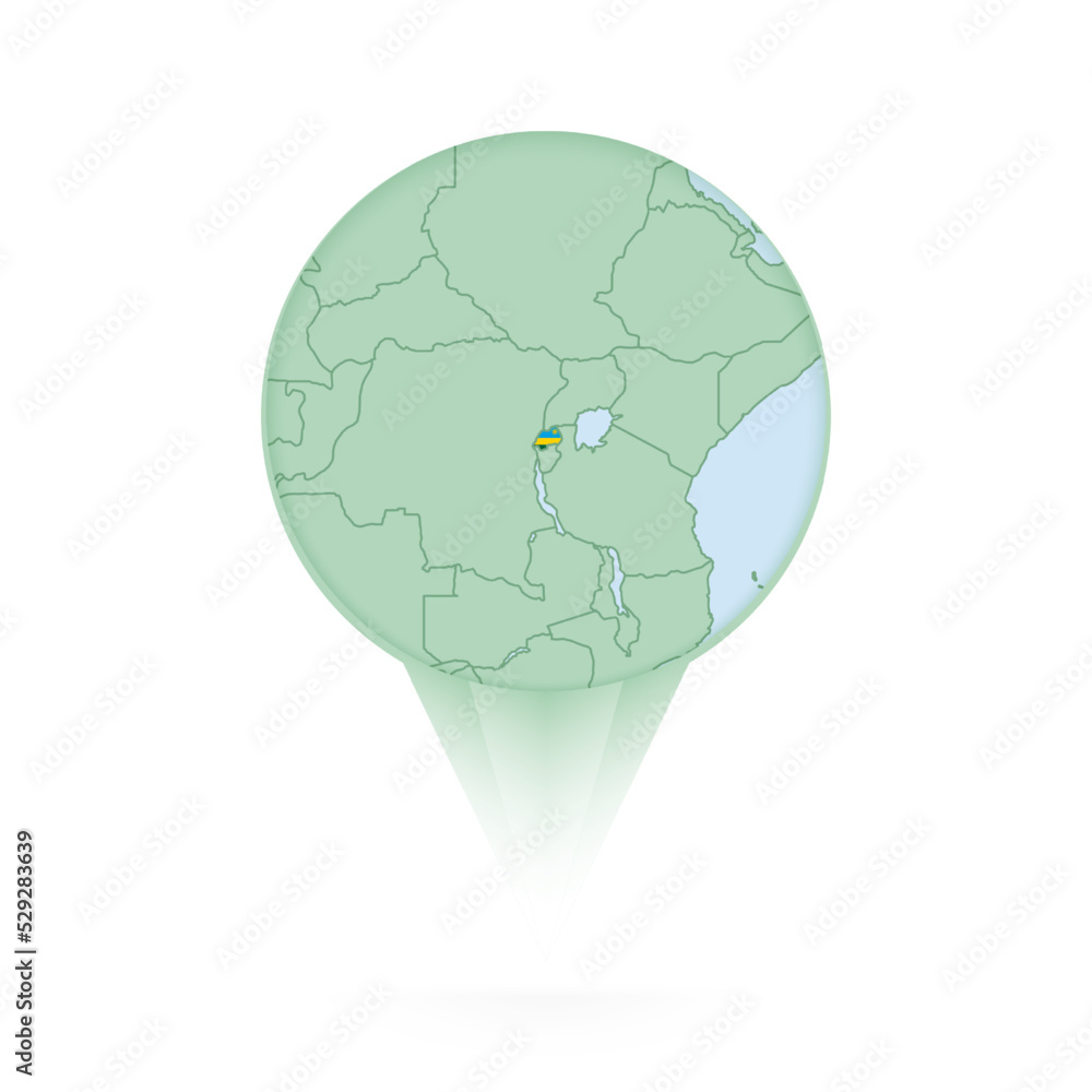 Rwanda map, stylish location icon with Rwanda map and flag. Stock ...