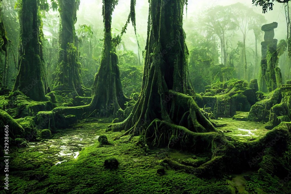 amazon rainforest, tropical vegetation with tall trees, jungle ...