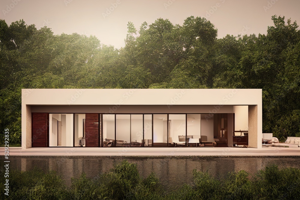 Projection of a house with a laser. 3d-render, Raster illustration ...