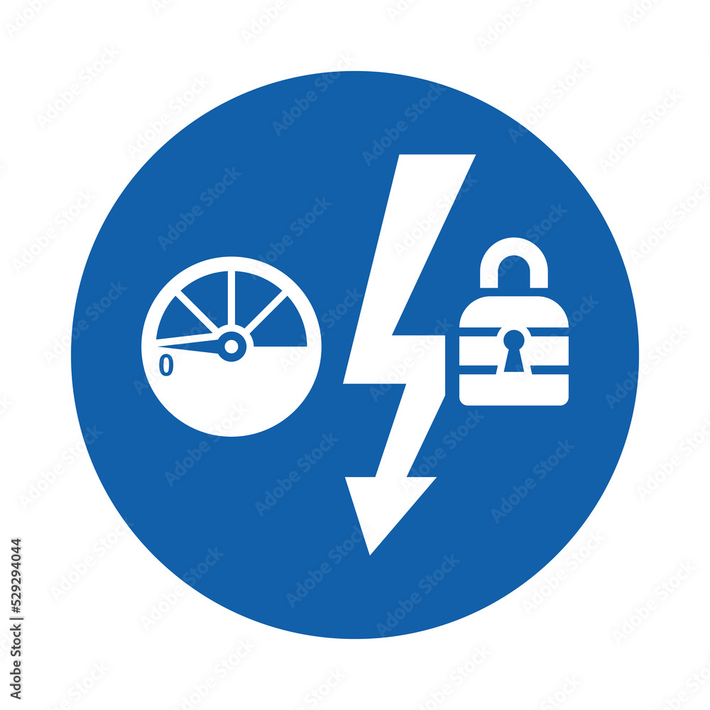 Safety rules icon and signage of energy isolation for industrial ...