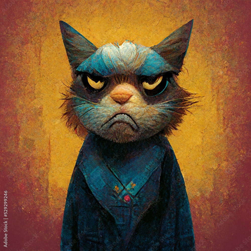 Angry Cat in a sweater Illustration. Digital, Illustration, Painting ...