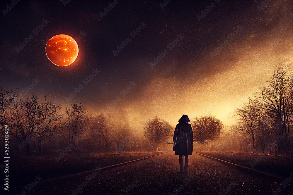 Spooky Halloween night, full moon and clouds, dramatic night sky ...