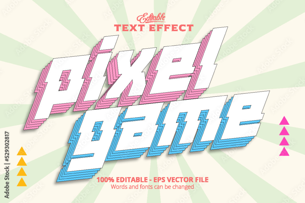 Text effect, vintage style pixel game text, comic cartoon background ...