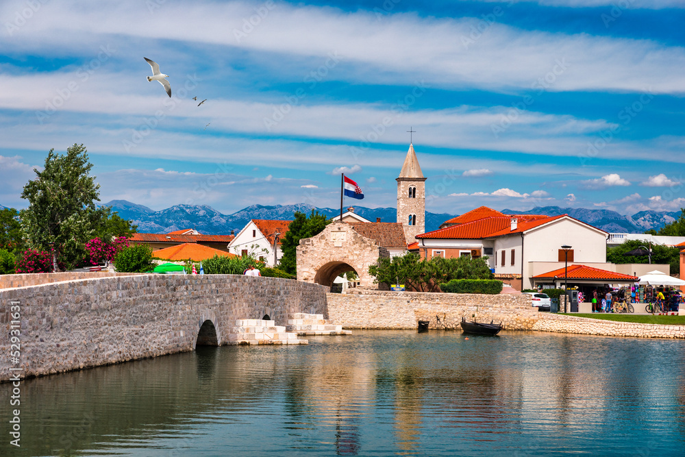 Historic town of Nin laguna view, Dalmatia region of Croatia. Street ...
