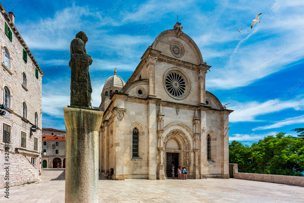 Croatia, city of Sibenik, panoramic view of the old town center and ...
