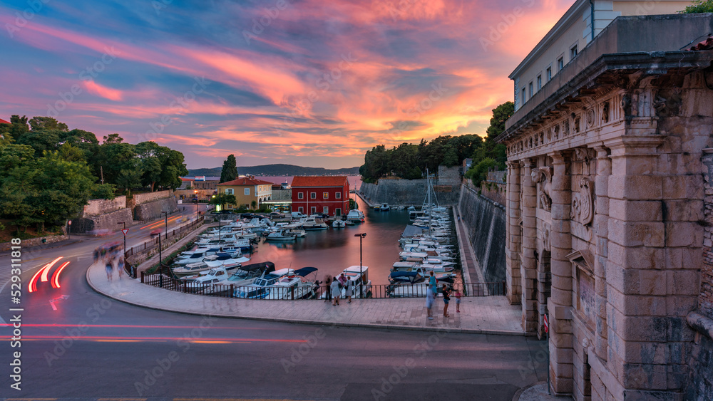 The Land Gate in Zadar at sunset, the main entrance into the city ...