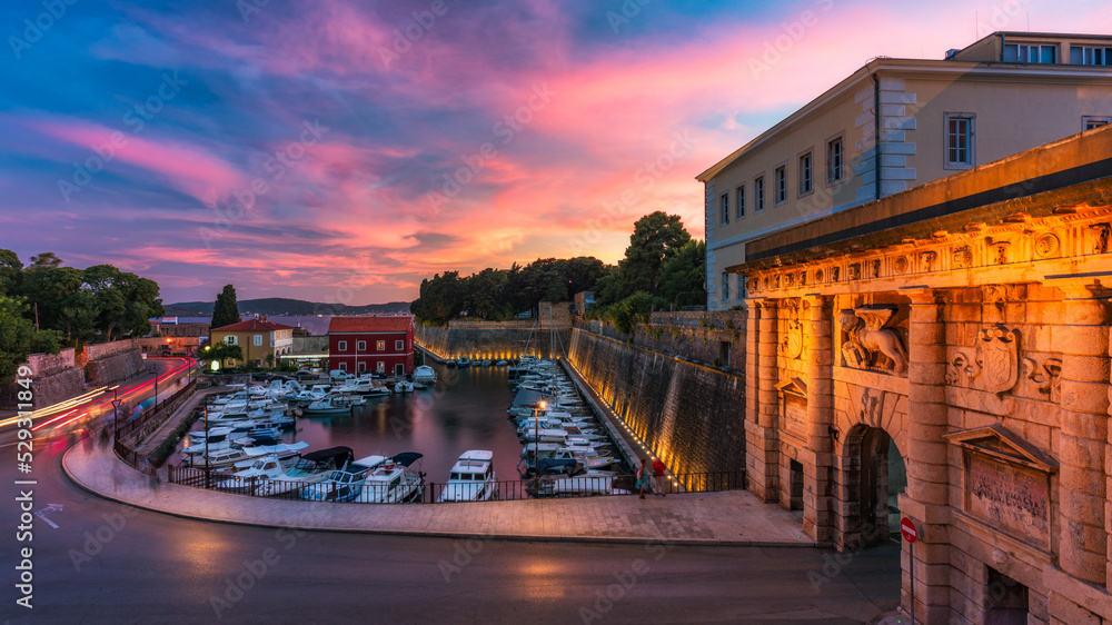 The Land Gate in Zadar at sunset, the main entrance into the city ...