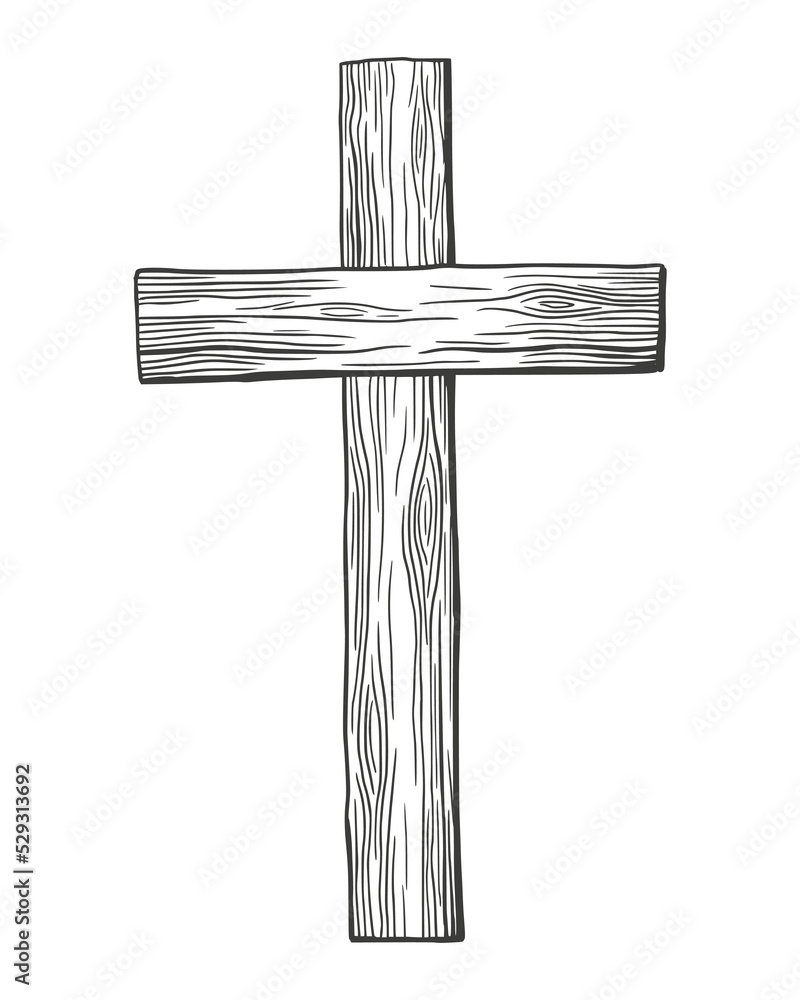 Christian wooden cross. Easter, symbol of Christianity hand drawn ...