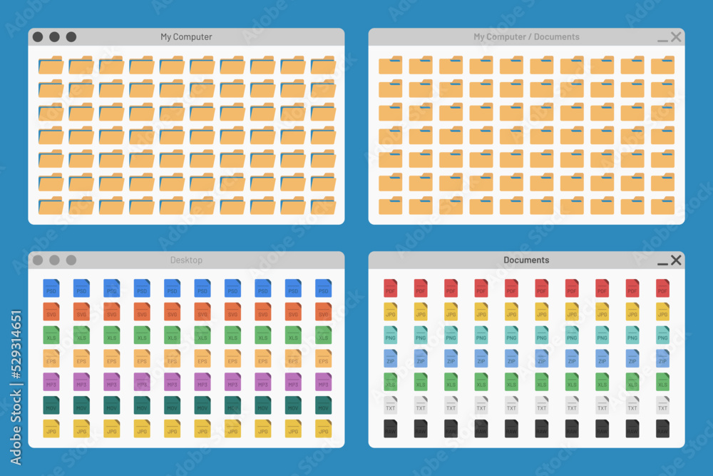 desktop interface window with folder and file format jpg pdf isolated ...