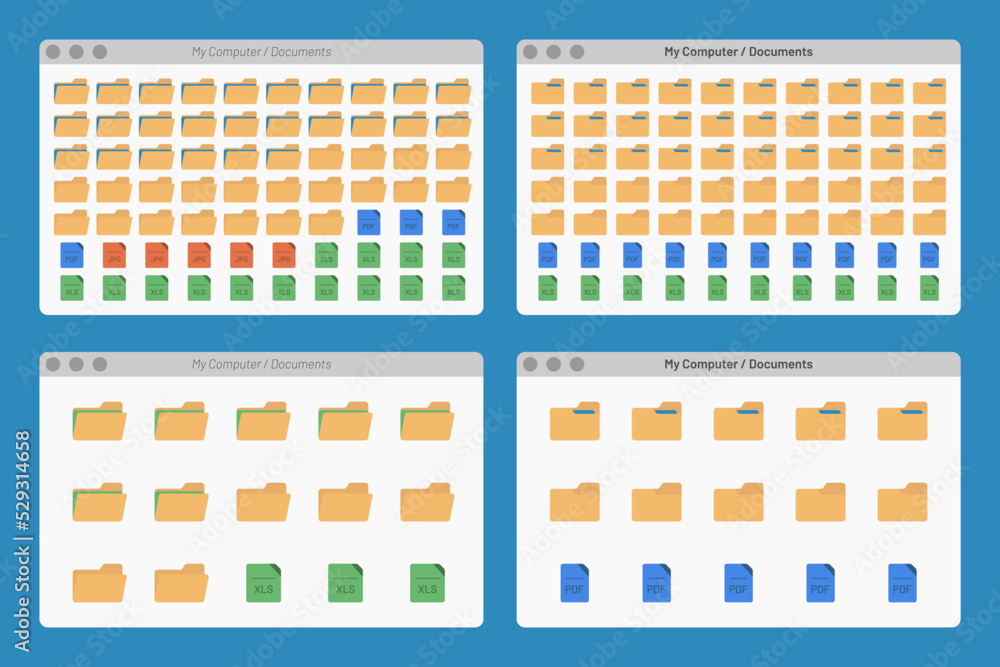 desktop interface window with folder and file format jpg pdf isolated ...