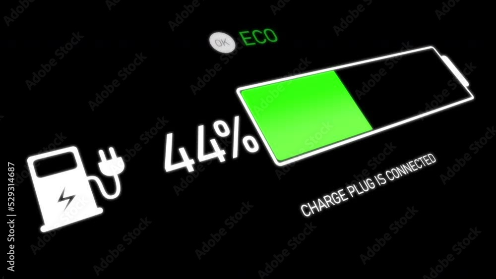 Electric Car Dashboard Display. EV Battery Charging Progress From 0 To ...
