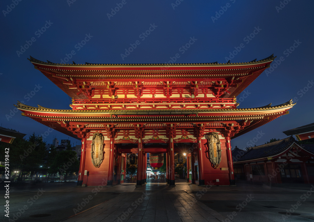 Sensoji-ji Red Japanese Temple in Asakusa at night, Tokyo, Japan Stock ...