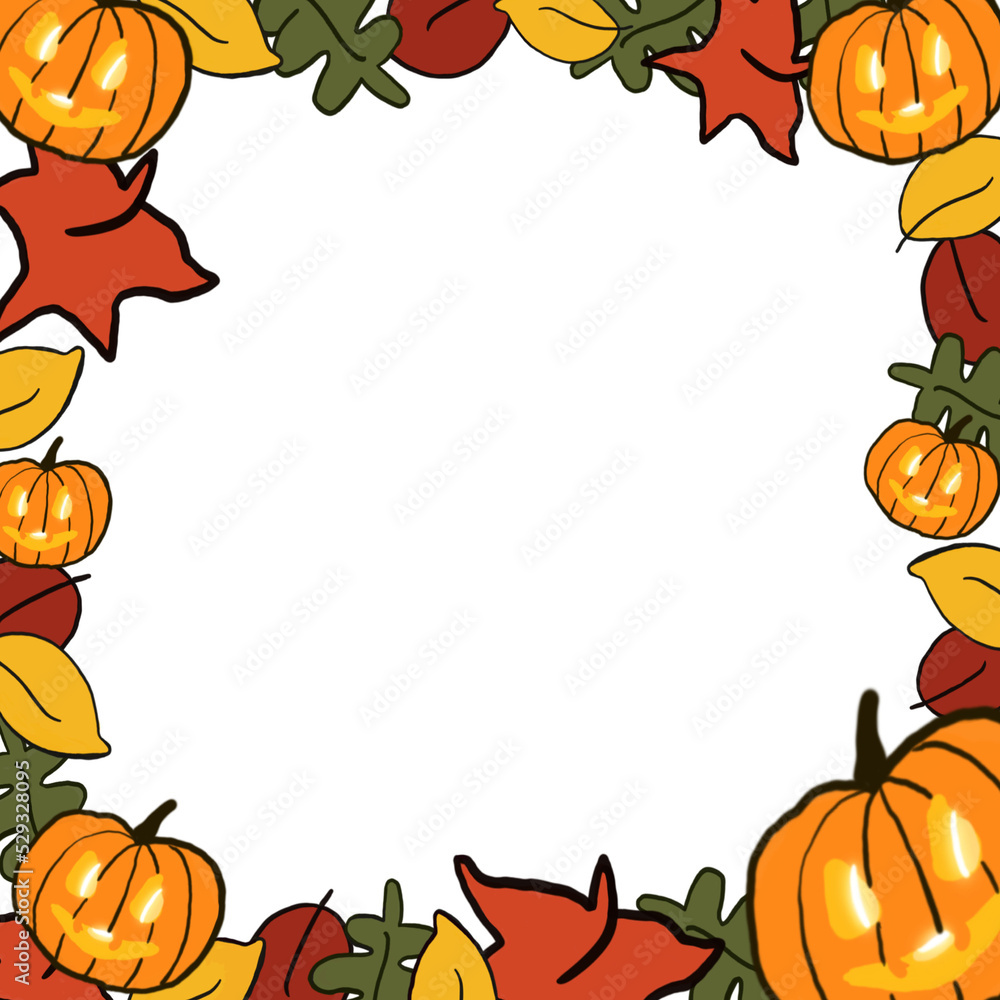 Autumn inspired spooky halloween jack o lantern hand drawn square ...