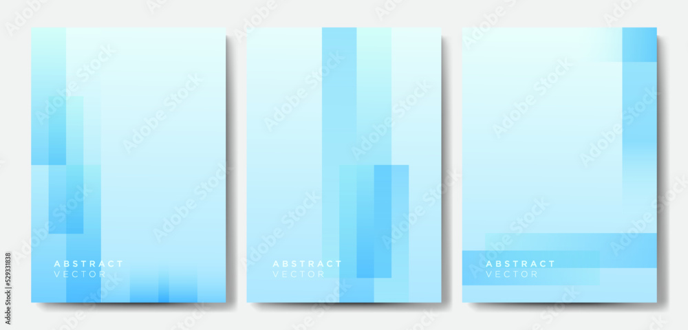 Minimal light blue gradient cover backgrounds vector set with modern ...
