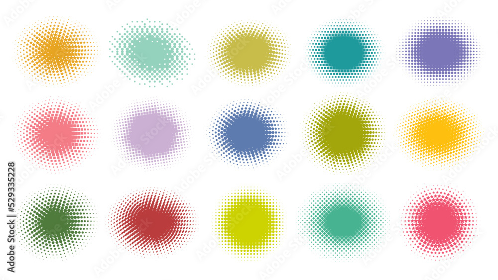 Halftone comic gradient pattern set. Dotted spots using half tone ...