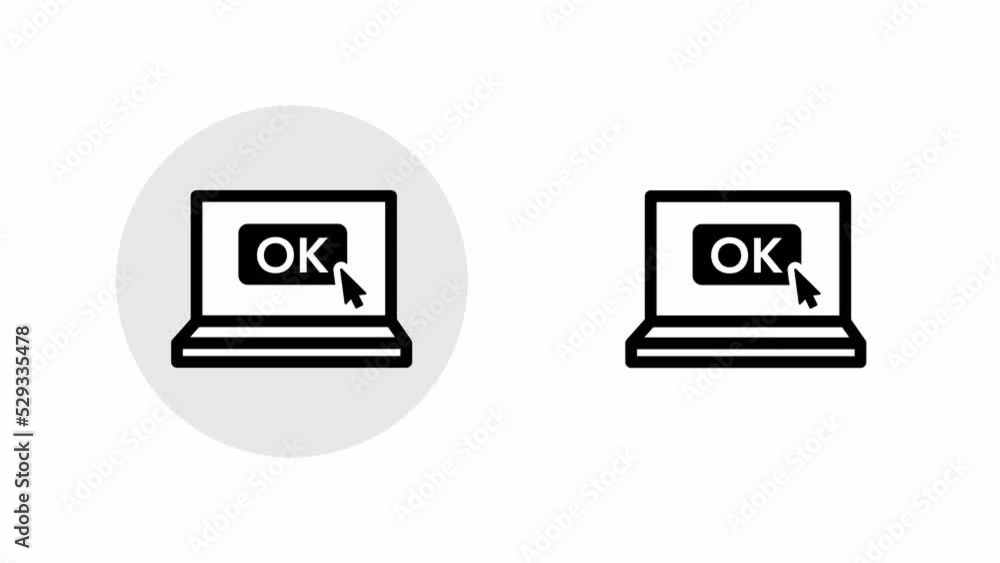 Laptop icon animation. A cursor clicking a ok button. Animation with a ...