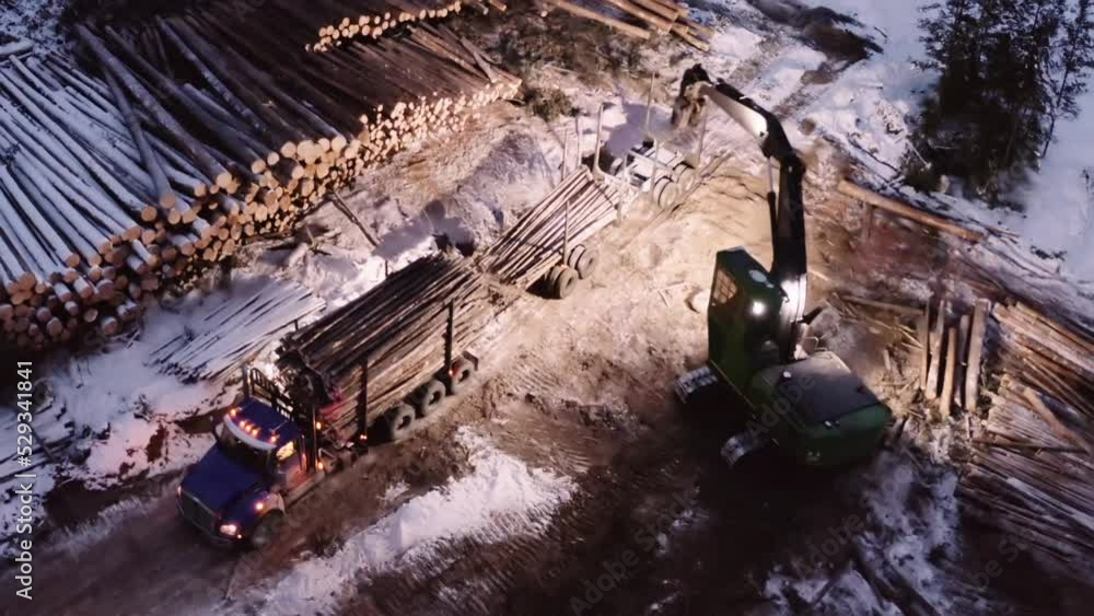 Drone cranes down dramatically as industrial timber manipulator loads ...