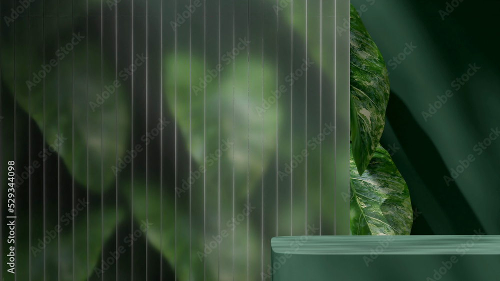 Green color scene of product podium 3d render mockup in landscape with ...