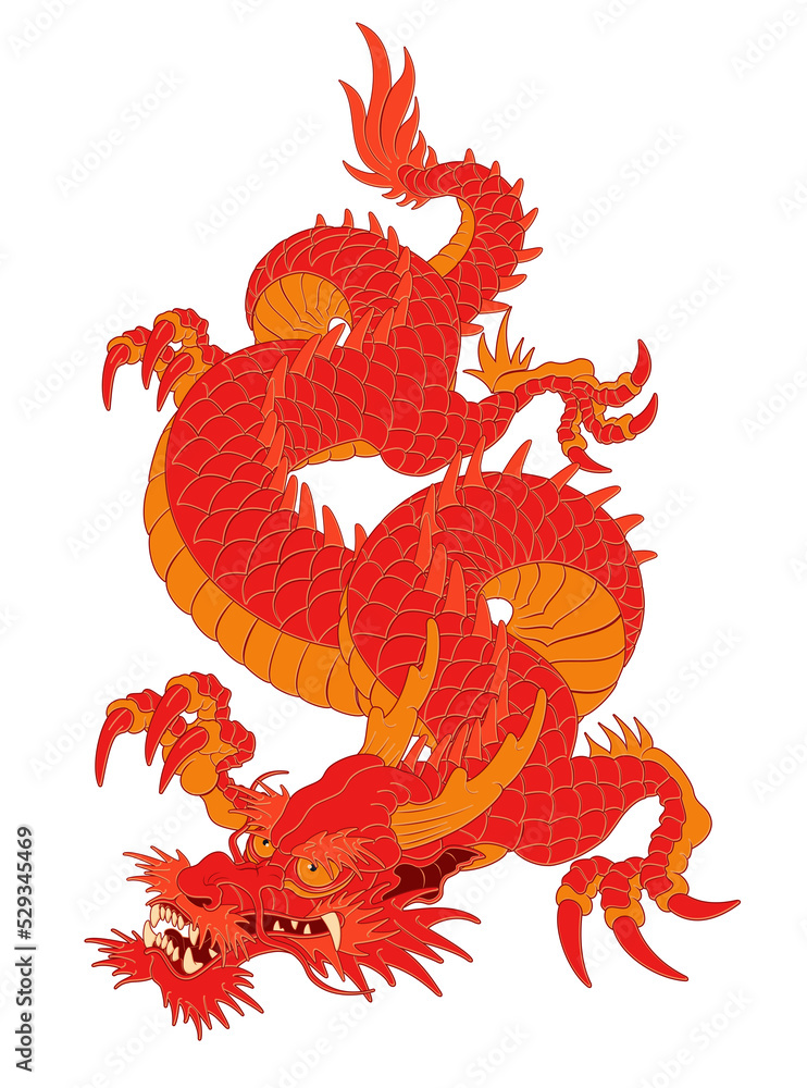 Oriental dragon color illustration Chinese Japanese Korean style A red ...