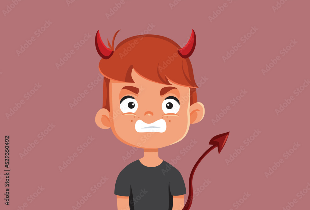 Naughty Evil Child Misbehaving Being Disobedient Vector Cartoon ...