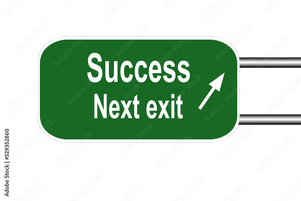 illustration of success next exit signpost on white background. Stock ...