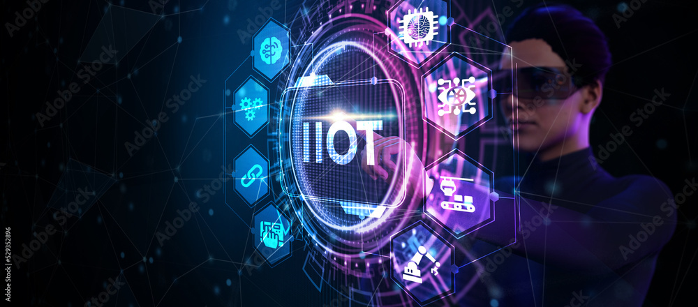 Internet of things - IOT concept. Businessman offer IIOT products and ...