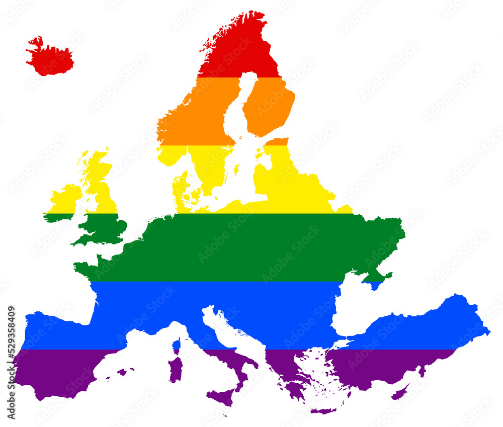 Europe map with pride rainbow LGBT flag colors Stock Illustration ...