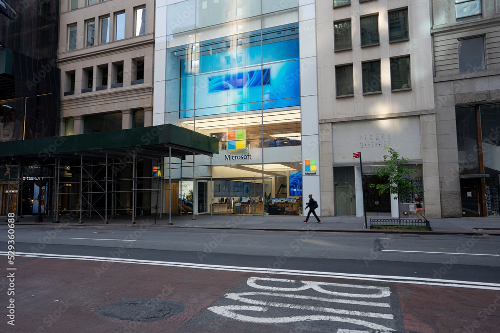 New York, NY, USA - July 9, 2022: Front view of a Microsoft Experience ...