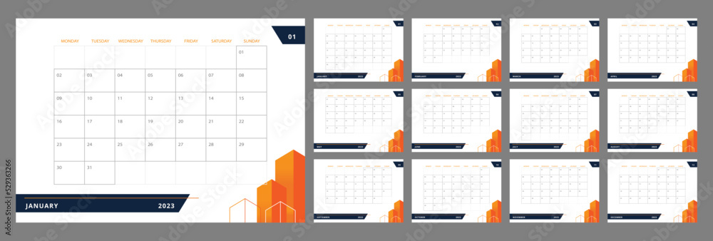 Urban infrastructure development desk calendar design template for 2023 ...