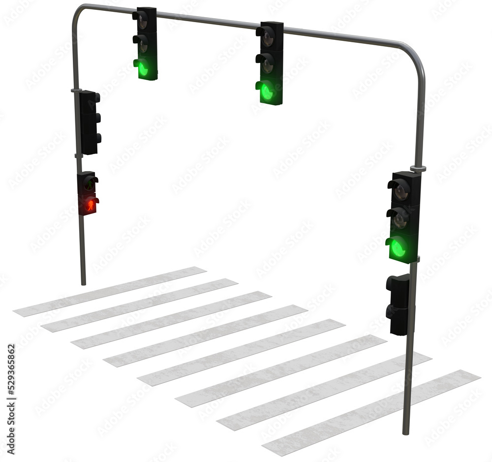 Green traffic lights and crosswalk. Perspective view - PNG Transparent ...