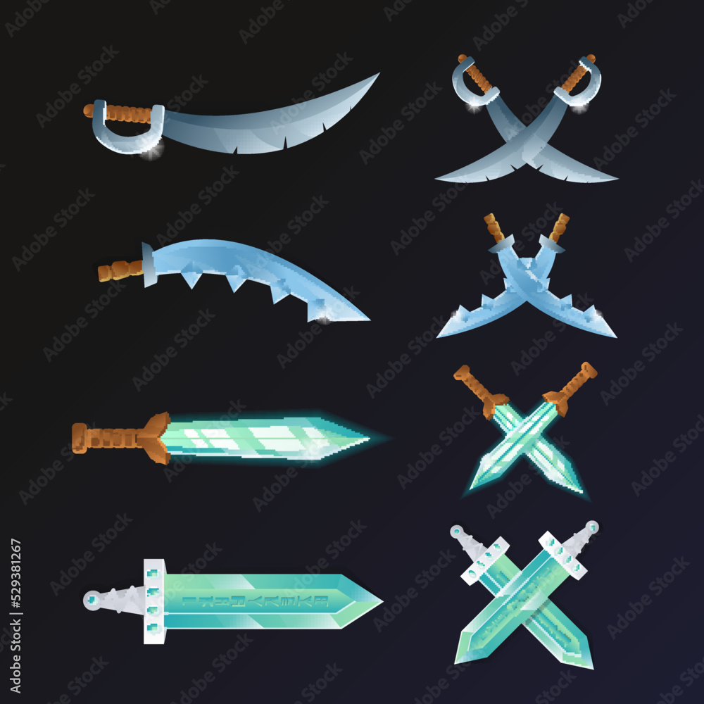 Photo Set of cartoon medieval crossed swords, Alfazet Chronicles ...