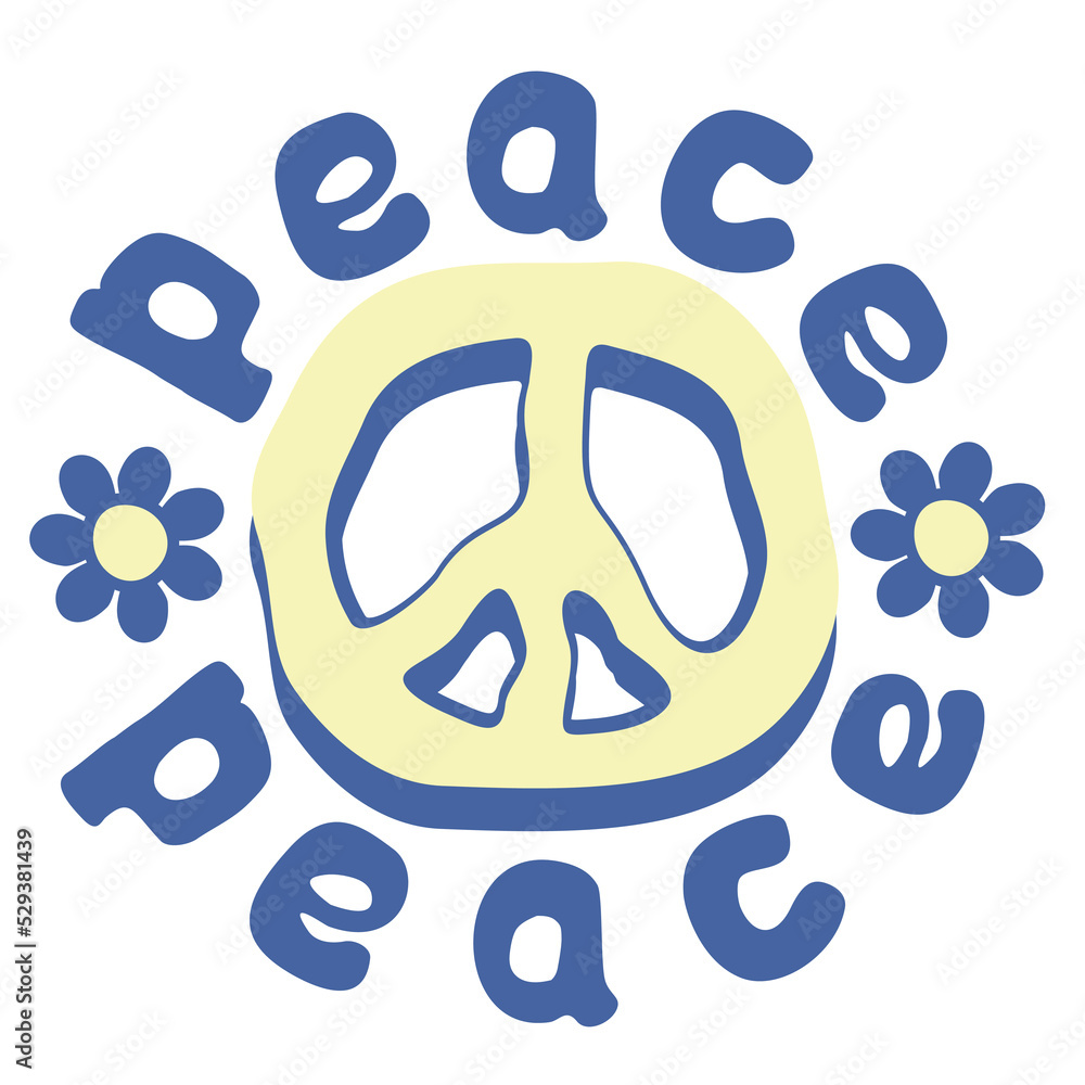 Vector rounded illustration of pacificus with lettering. Peace. Blue ...