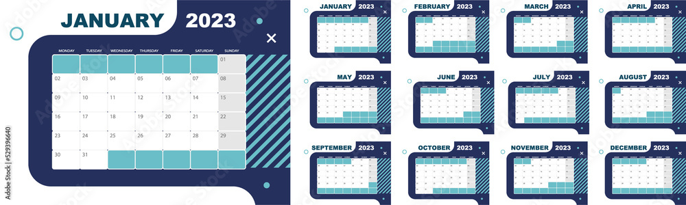 Digital technology desk calendar design template for 2023 year ...